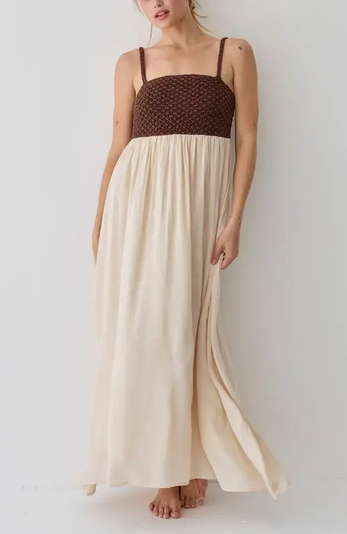 CRESCENT Basket Weave Mixed Media Maxi Dress