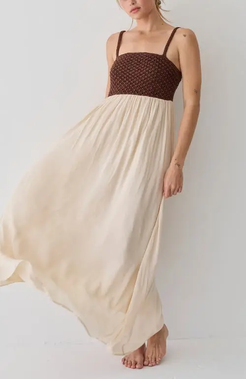 CRESCENT Basket Weave Mixed Media Maxi Dress