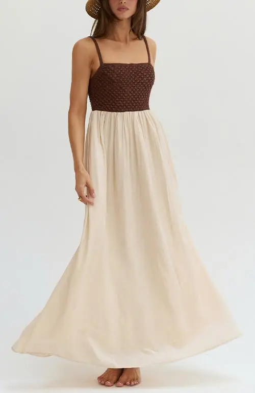 CRESCENT Basket Weave Mixed Media Maxi Dress