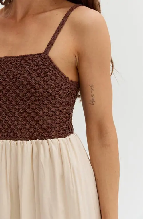 CRESCENT Basket Weave Mixed Media Maxi Dress