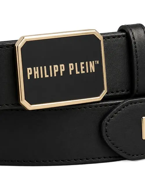 Philipp Plein Logo Plaque Leather Belt