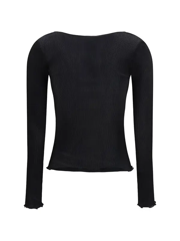 Saint Laurent Cassandre V Neck Ribbed Silk Top