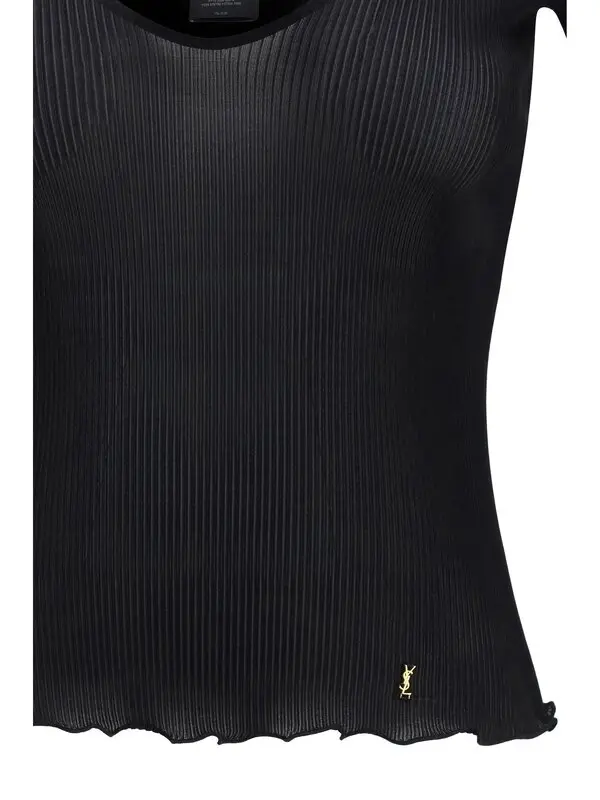 Saint Laurent Cassandre V Neck Ribbed Silk Top