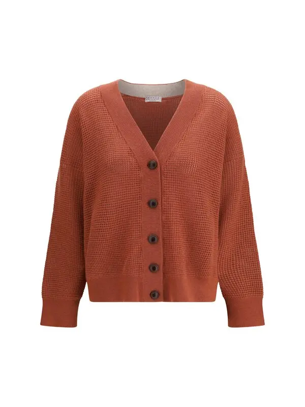Brunello Cucinelli Cashmere Mesh-knit V-neck Cardigan - Orange