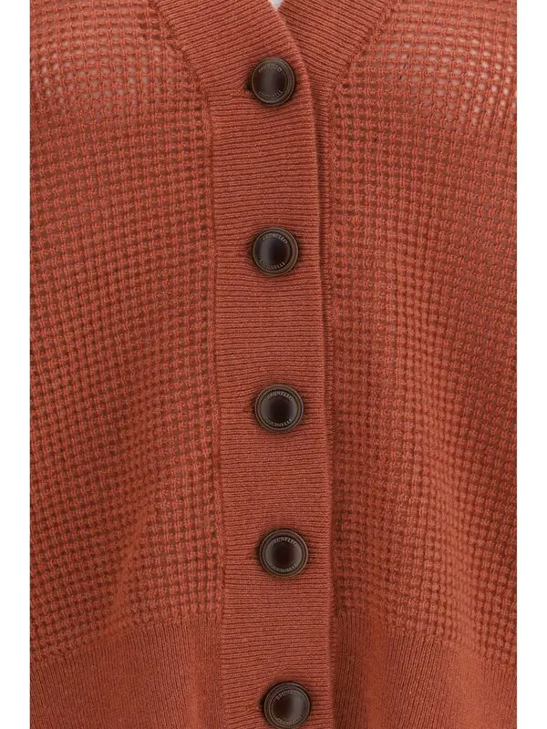 Brunello Cucinelli Cashmere Mesh-knit V-neck Cardigan - Orange