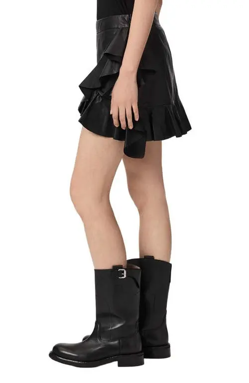 ALLSAINTS Luana Lea Ruffled Leather Miniskirt