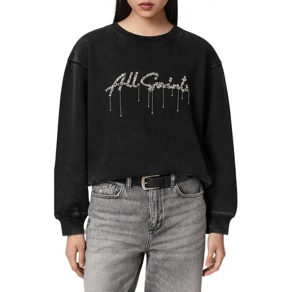 ALLSAINTS Crystal & Chain Embellished Sweatshirt