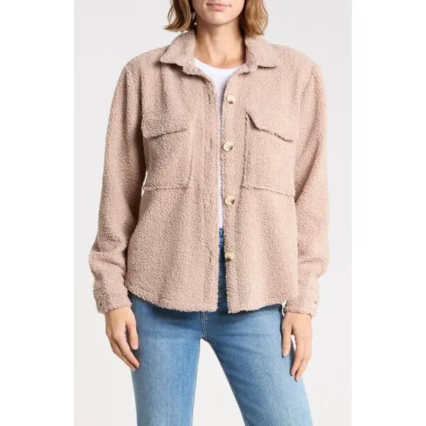 BEACHLUNCHLOUNGE Tory Boxy Crop Faux Shearling Shirt Jacket - Stepping Stone