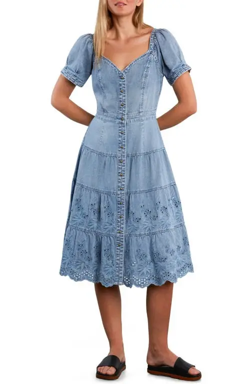 WASH LAB DENIM Eyelet Tiered Midi Dress - Denim Dream