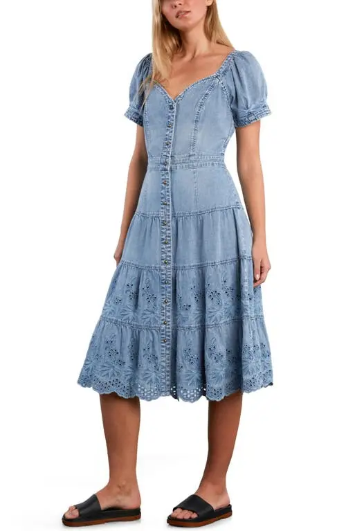 WASH LAB DENIM Eyelet Tiered Midi Dress - Denim Dream