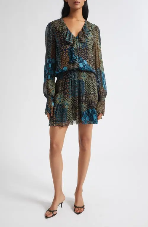 Ramy Brook Astrid Print Ruffle Long Sleeve Minidress