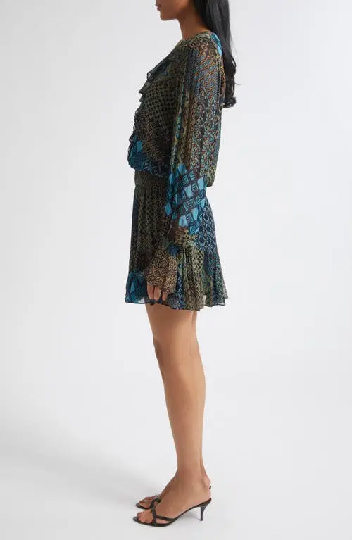 Ramy Brook Astrid Print Ruffle Long Sleeve Minidress