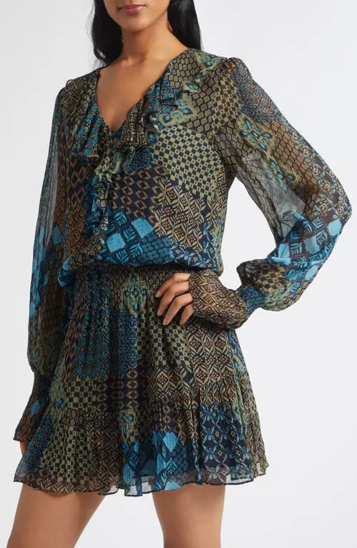 Ramy Brook Astrid Print Ruffle Long Sleeve Minidress
