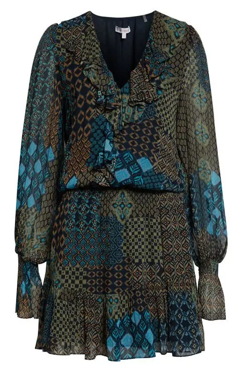 Ramy Brook Astrid Print Ruffle Long Sleeve Minidress