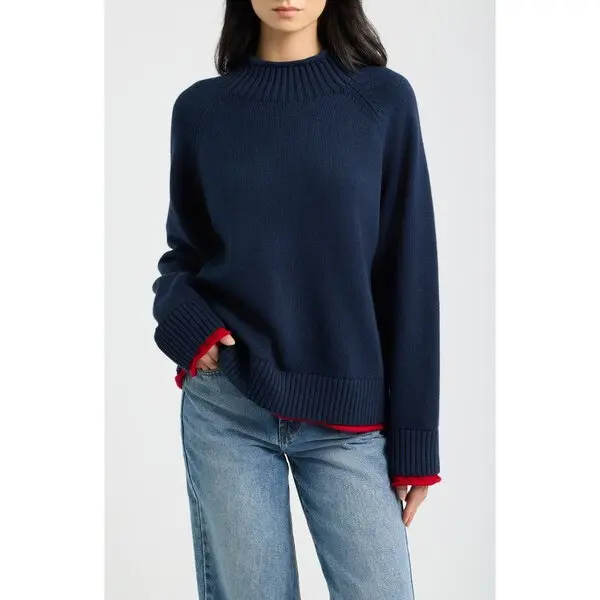 Rag & Bone Hazel Roll Neck Cotton & Wool Sweater - Navy