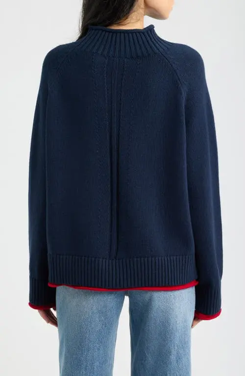 Rag & Bone Hazel Roll Neck Cotton & Wool Sweater - Navy