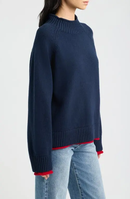 Rag & Bone Hazel Roll Neck Cotton & Wool Sweater - Navy