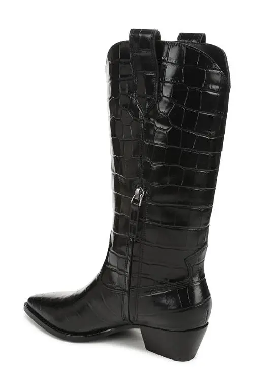Nordstrom Georgia Leather Block Heel Boots - Black Croco