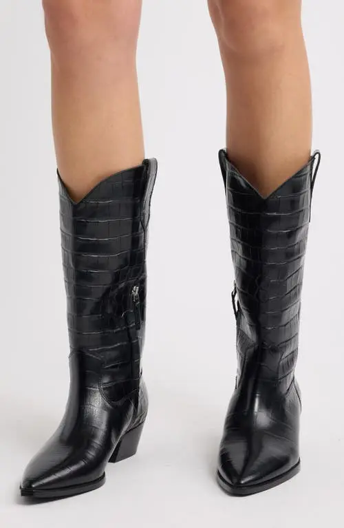 Nordstrom Georgia Leather Block Heel Boots - Black Croco
