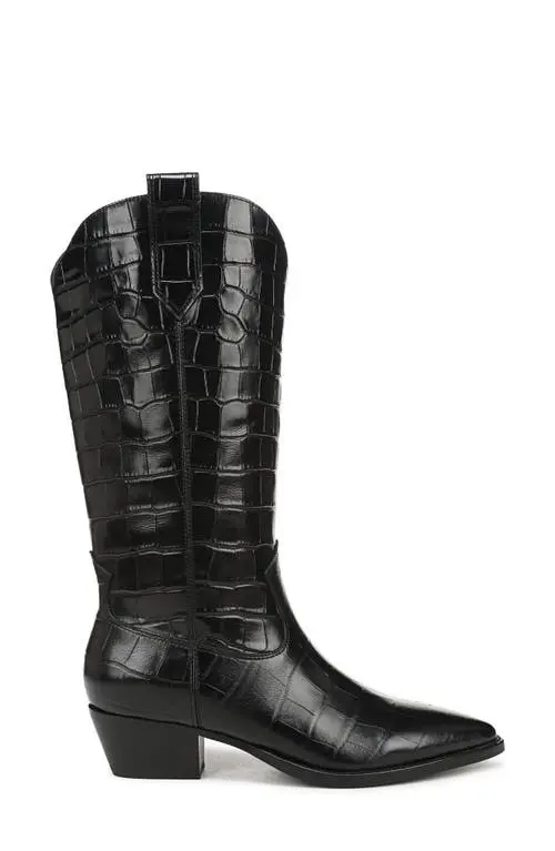 Nordstrom Georgia Leather Block Heel Boots - Black Croco