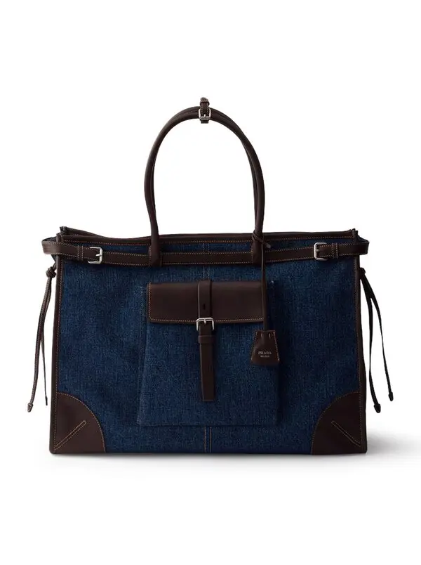 Prada Bonnie Shopping Bag In Denim And Leather - Multicolor