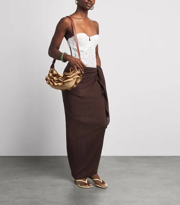 Zimmermann Goldentime Ruffle Raffia Shoulder Bag