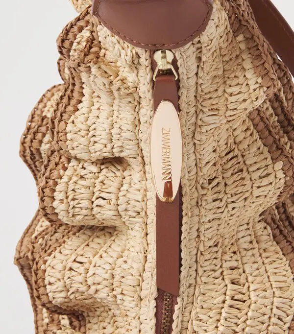 Zimmermann Goldentime Ruffle Raffia Shoulder Bag
