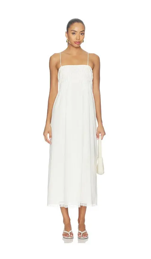 Free People Embroidered Midi Dress With Lace Trim - Ivory