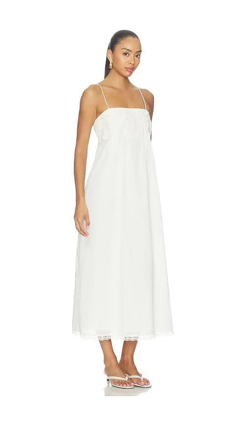 Free People Embroidered Midi Dress With Lace Trim - Ivory