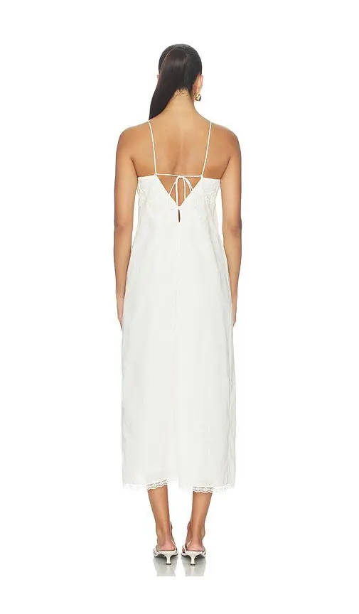 Free People Embroidered Midi Dress With Lace Trim - Ivory