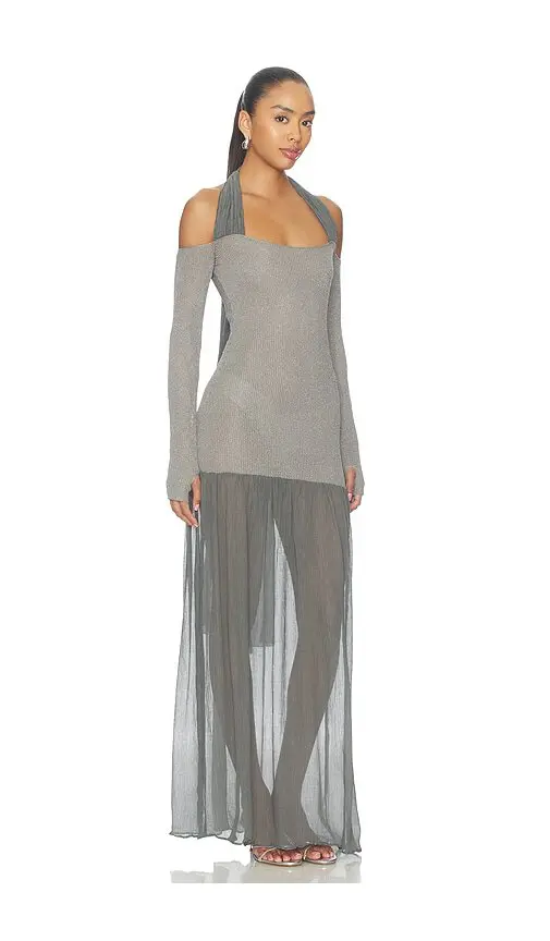 AYA MUSE Knit Maxi Dress With Metallic Threading And Contrast Skirt
