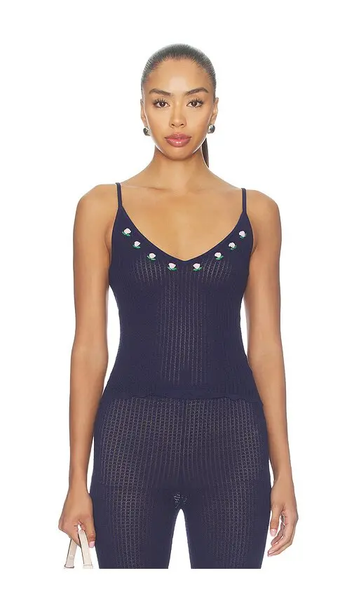 Majorelle Textured Embroidered Tank - Navy