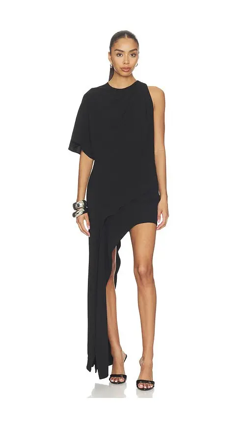 Bardot Halsey High Low Drape Dress - Black
