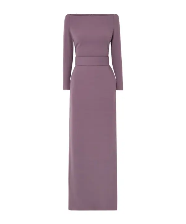 Solace Off-the-shoulder Long-sleeve Waist-tied Maxi Gown - Gray