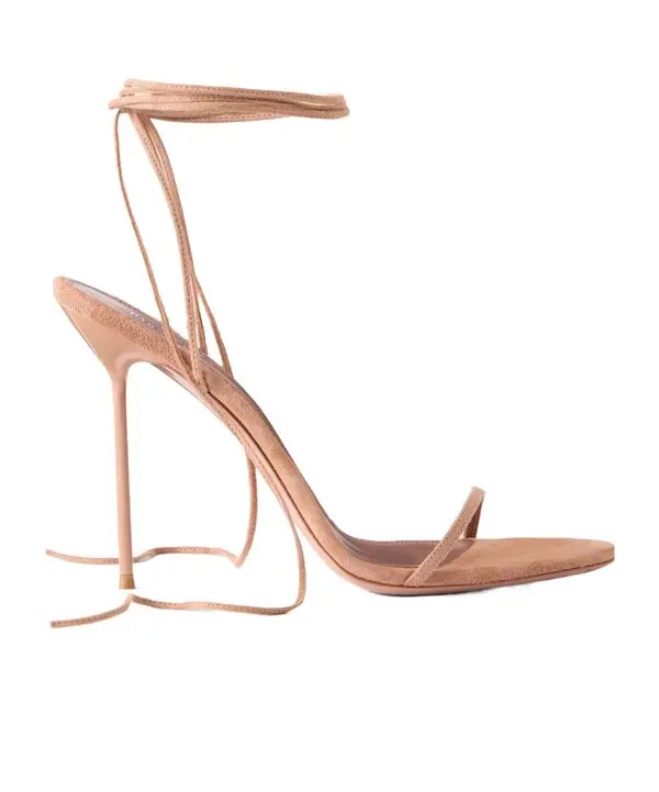 Paris Texas Embellished Lace-up Suede Sandals - Nude
