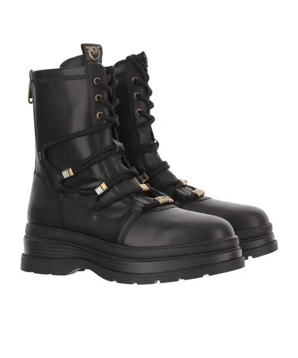 Pinko Lace-up Platform Boots With Logo Detail - No