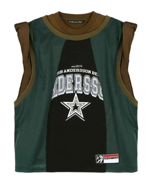 Andersson Bell Layered Basketball Jersey T-shirt - Khaki/green