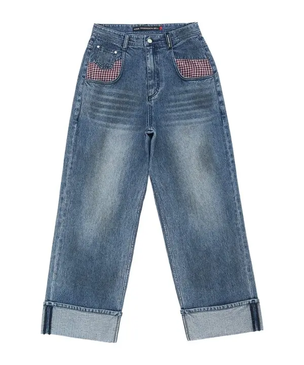 Andersson Bell Oil-washed Rolled-up Jeans With Checkered Pockets