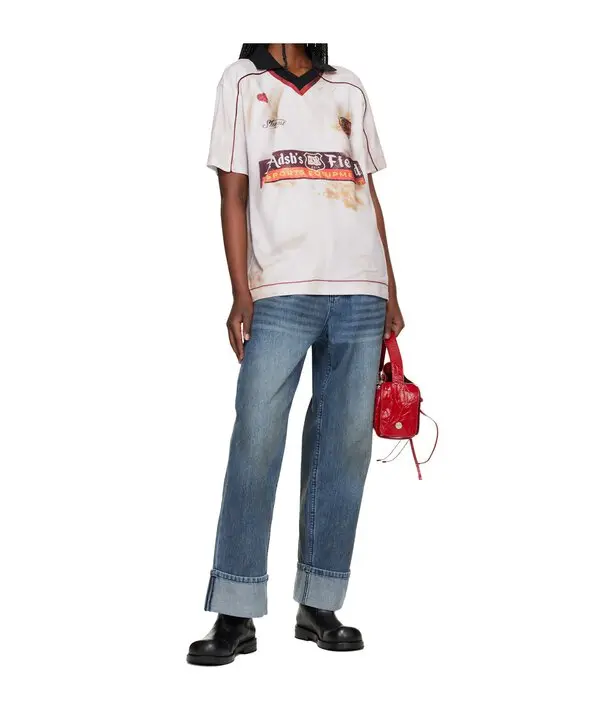 Andersson Bell Oil-washed Rolled-up Jeans With Checkered Pockets