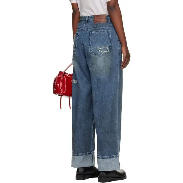 Andersson Bell Oil-washed Rolled-up Jeans With Checkered Pockets