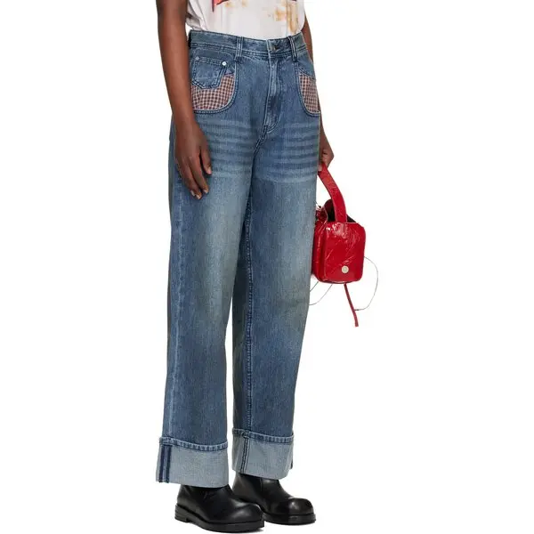 Andersson Bell Oil-washed Rolled-up Jeans With Checkered Pockets