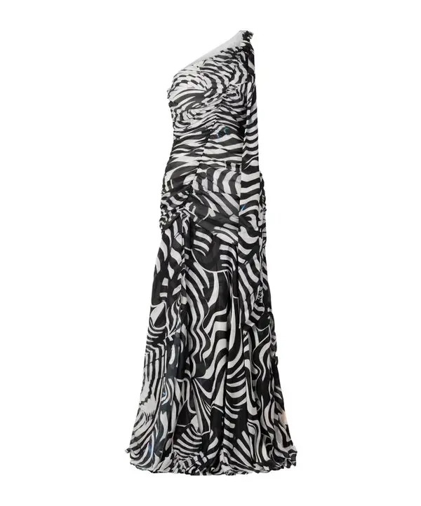 MARY KATRANTZOU Aliyah One-shoulder Zebra Print Chiffon Maxi Dress