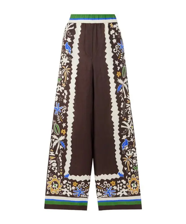 ALEMAIS Printed Linen Wide-leg Pants