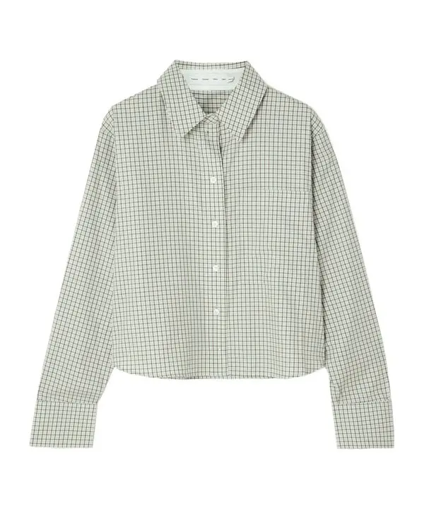 Proenza Schouler Olive Cropped Checked Cotton-poplin Shirt