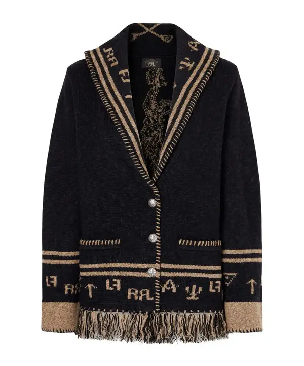 Ralph Lauren Wool And Silk-blend Intarsia Cardigan With Fringe