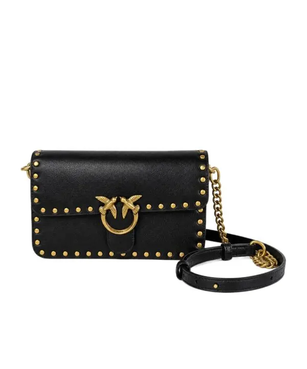 Pinko Stud Detailed Baby Love Slouchy Crossbody Bag - Black