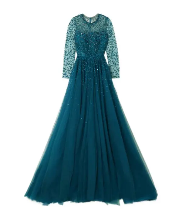 Jenny Packham Embellished Sequined Tulle Gown