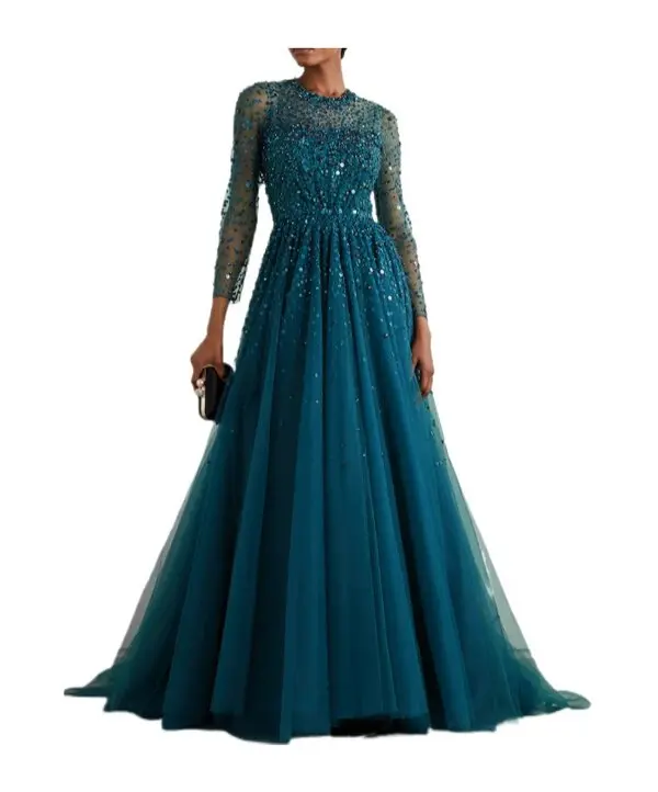 Jenny Packham Embellished Sequined Tulle Gown