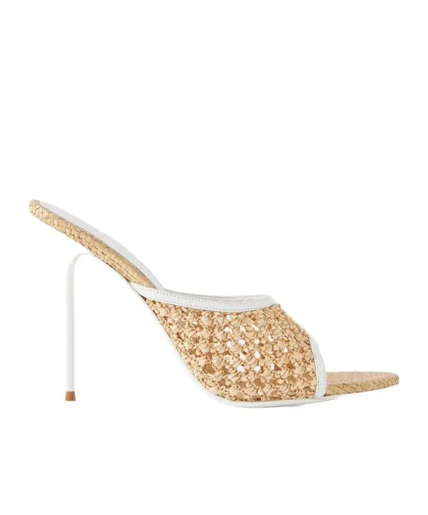 Paris Texas Leather Trimmed Straw Mules
