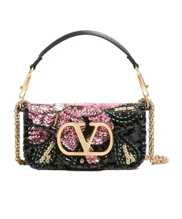 Valentino Garavani Loco Embellished Shoulder Bag - Black
